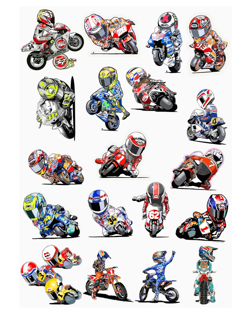 STIKERS CARTOON RIDERS - Pole Graphics Motorsports | kits adhesivos Moto
